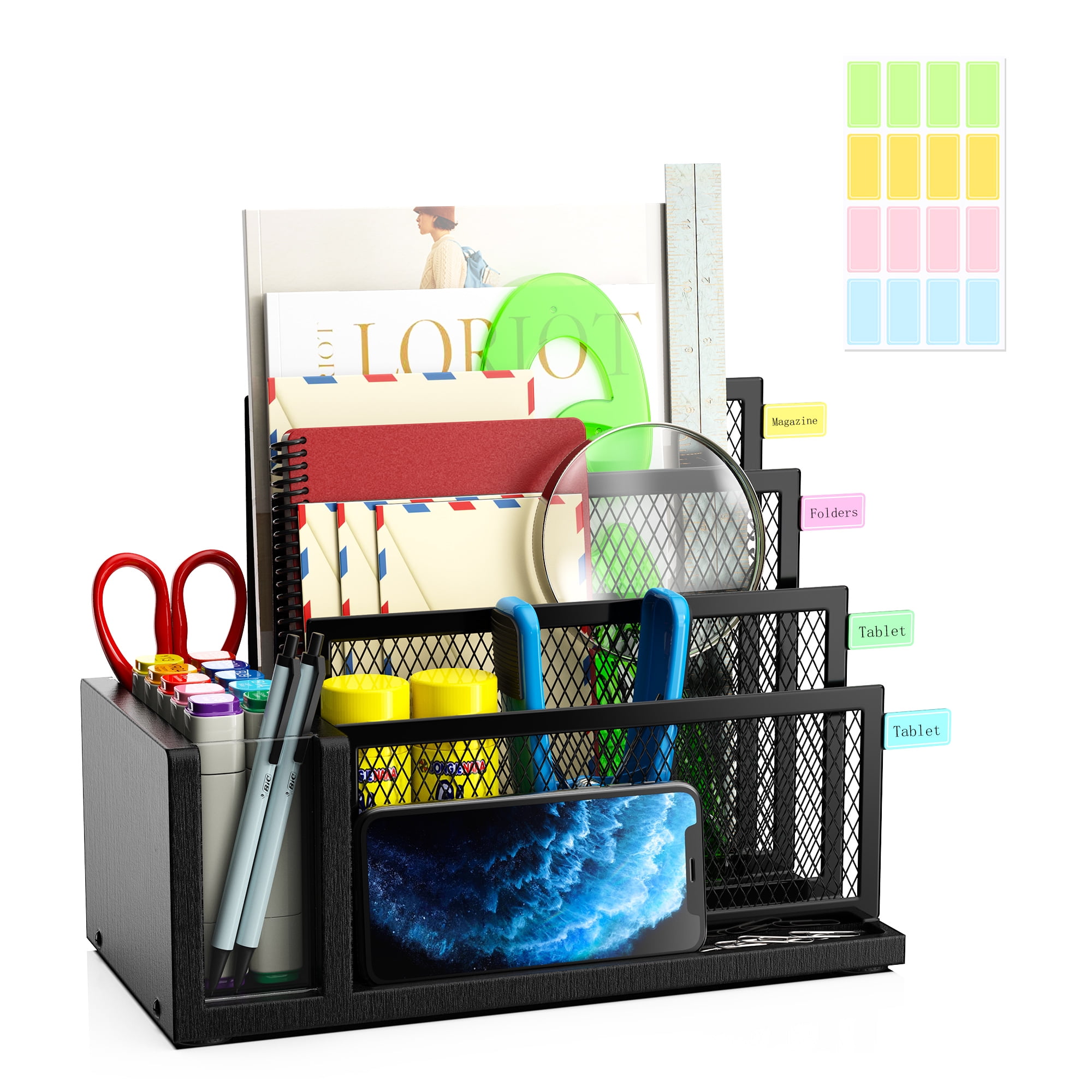 Wooden Office Mail Organizer for Desk, 4 Compartments Letter Holder ...