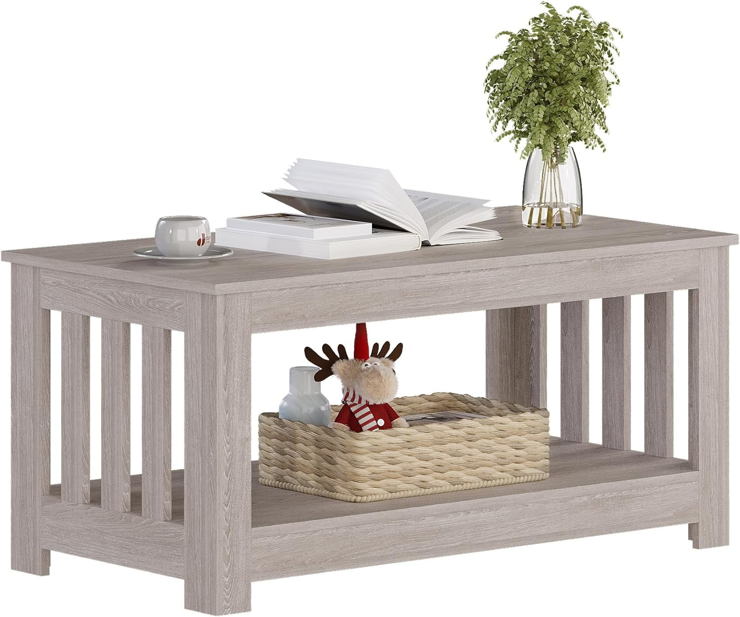Wooden One Style Fits All Coffee Table - Gray Wash Coffee Table, 2-Tier ...
