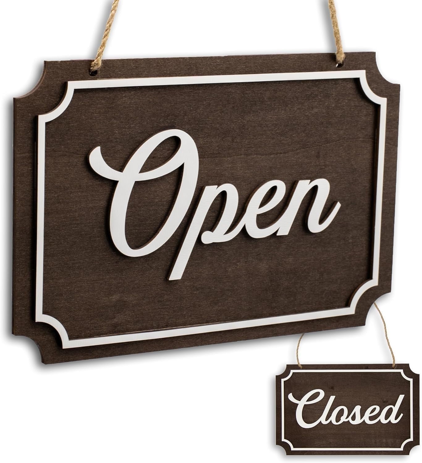 Wooden Open Closed Double Sided Hanging Sign (Design 3) - 11.5" x 7 ...