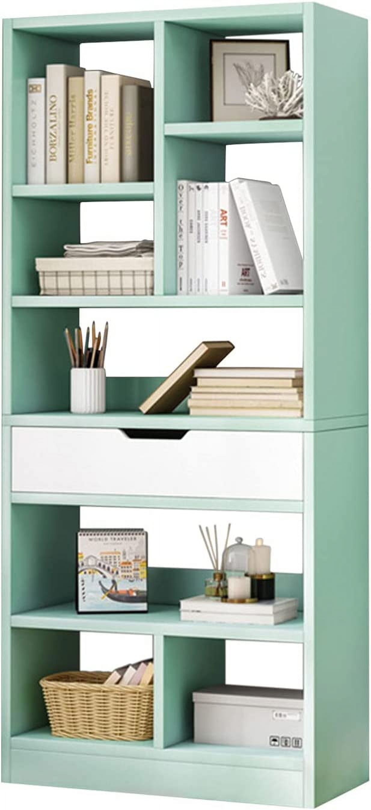 Wooden Open Shelf Bookcase - 61 Inches Height Freestanding Display ...