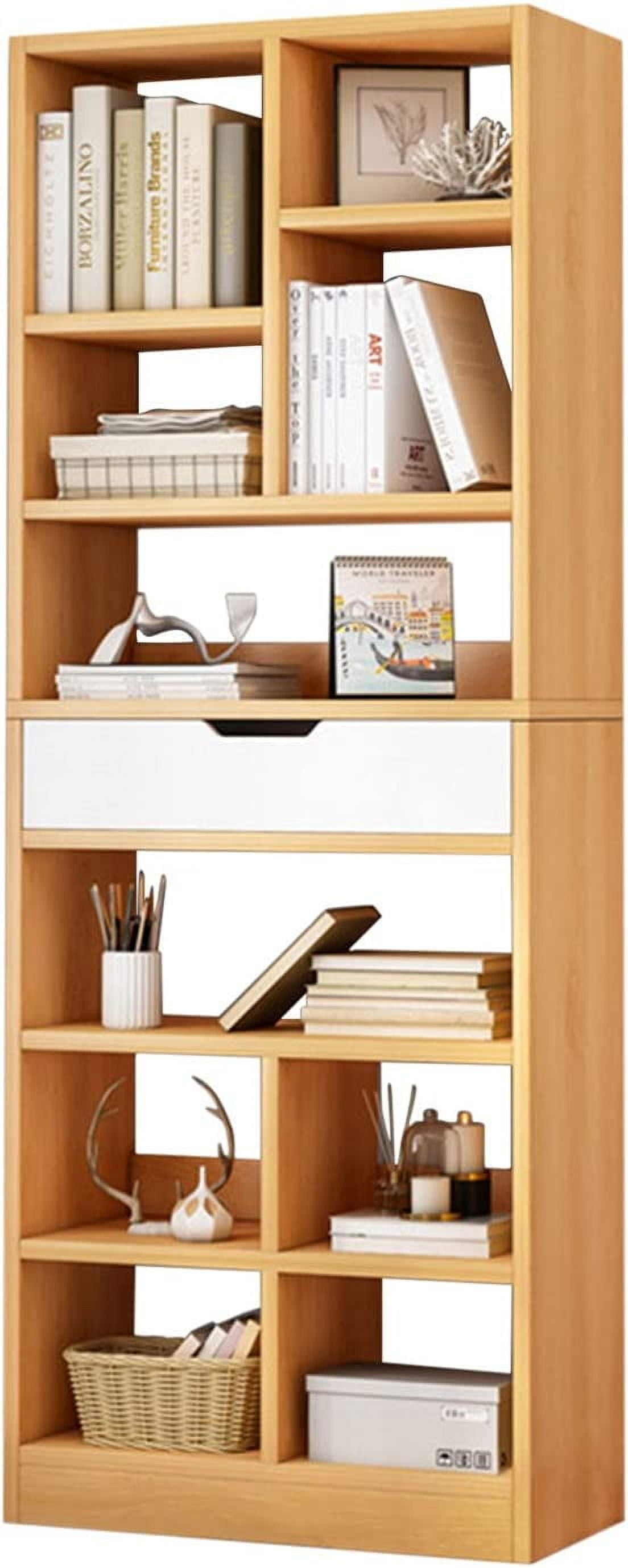 Wooden Open Shelf Bookcase - 71 Inches Tall Freestanding Display ...