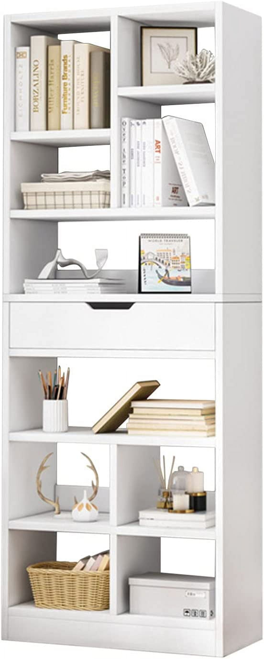 Wooden Open Shelf Bookcase - 71 Inches Tall Freestanding Display ...