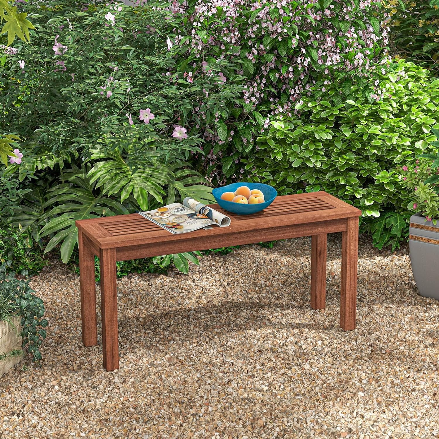 Wooden Outdoor , 2-Seater Backless Garden , Solid Weatherproof Wood ...