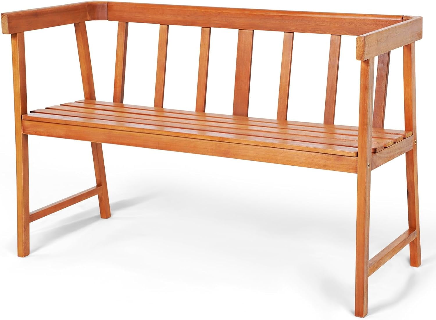Wooden Outdoor Bench - Wood Patio Garden Bench with Backrest, Armrests ...