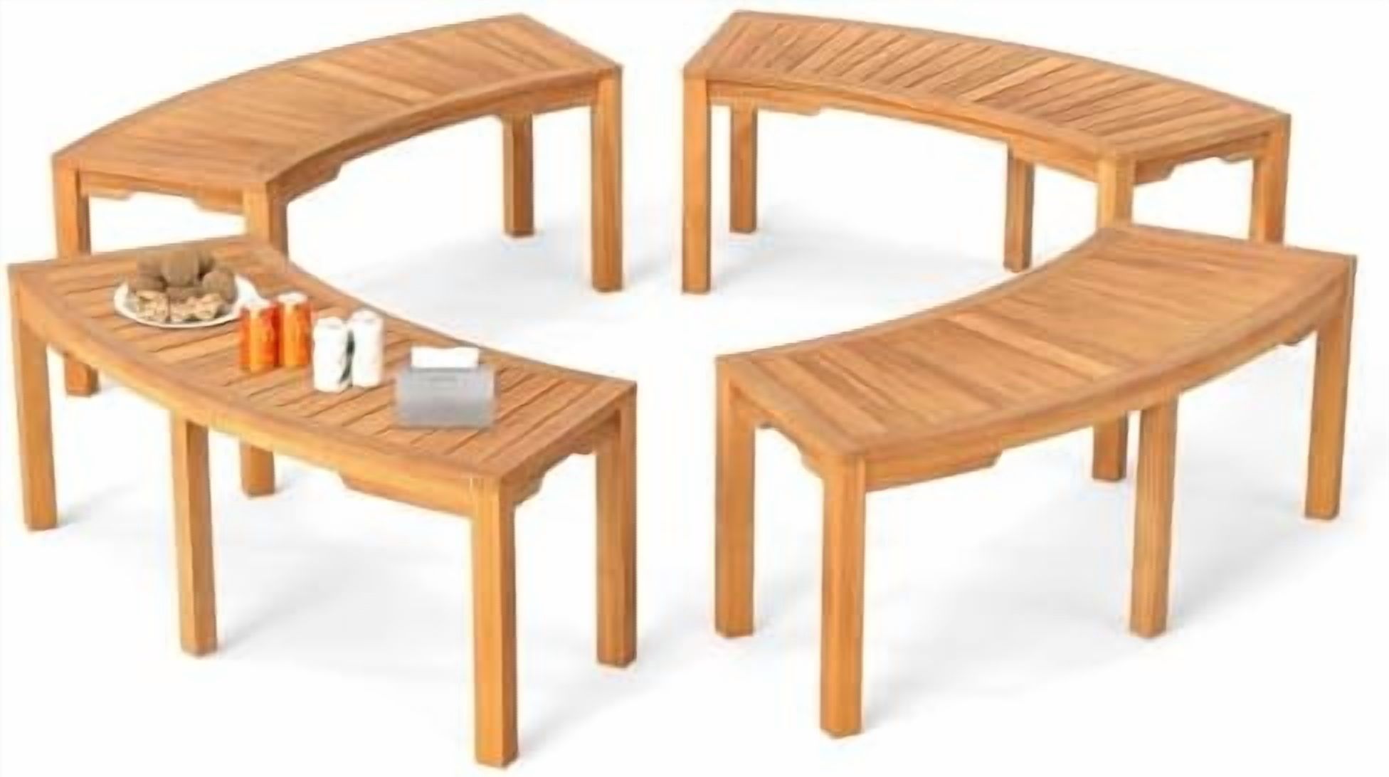 Wooden Outdoor Curved Bench - Acacia Wood Garden Bench w/Slatted Seat ...