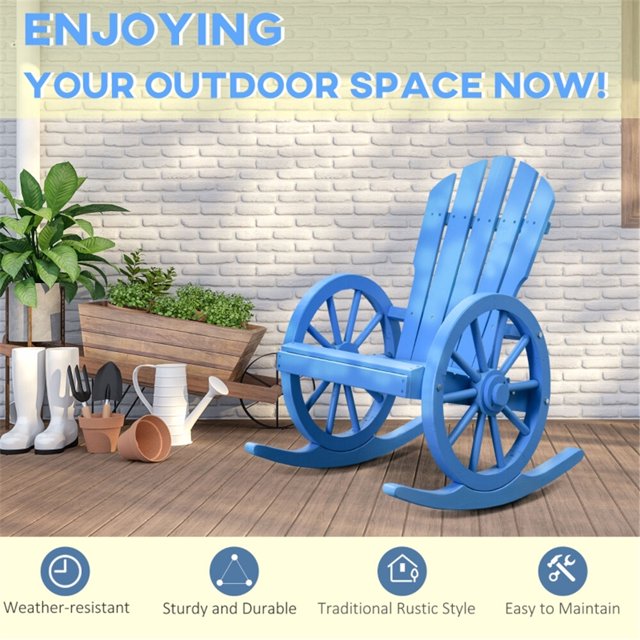 Wooden Outdoor Rocking Chair, Adirondack Rocker Chair with Wagon Wheels ...