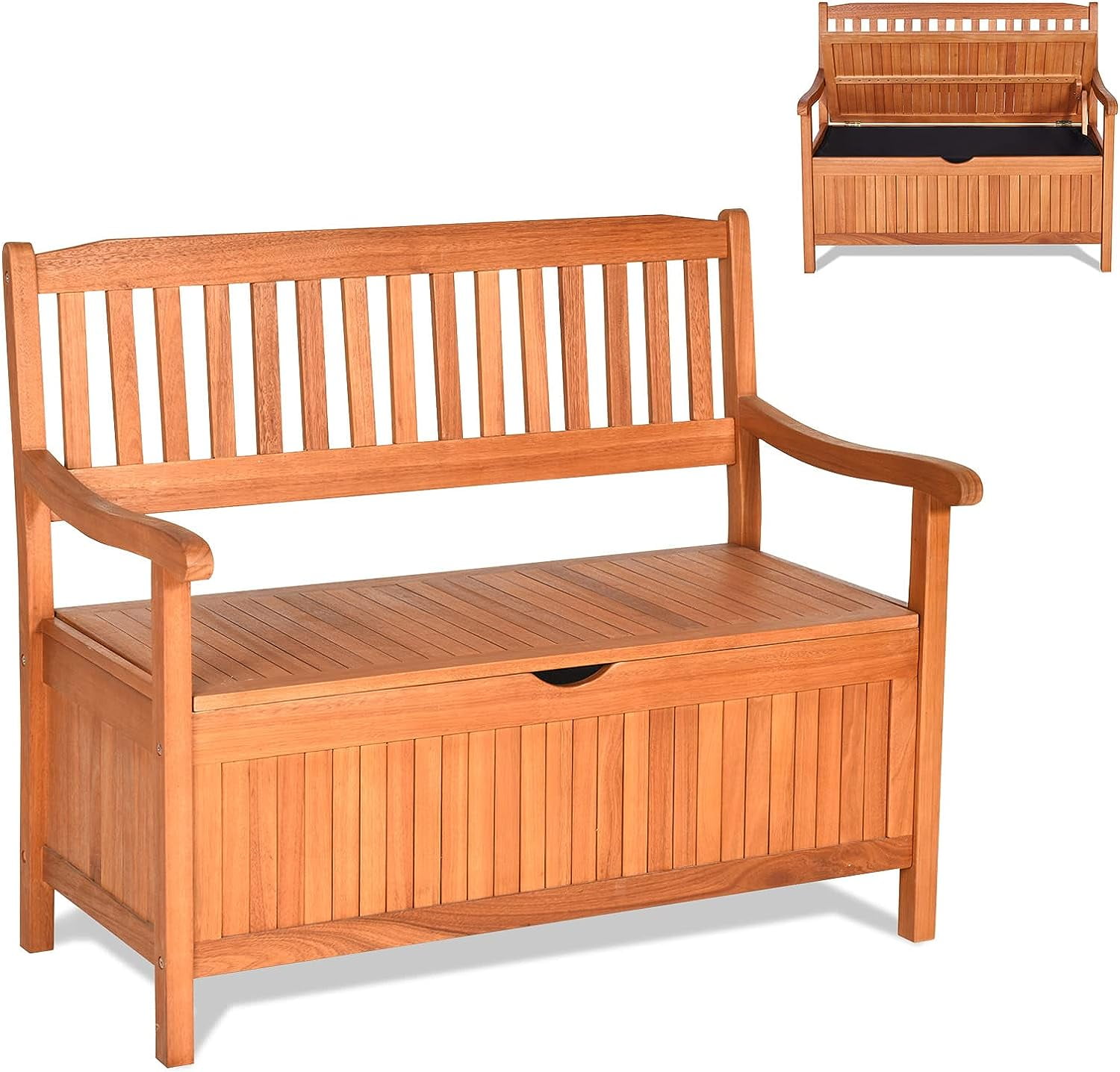 Wooden Outdoor Storage Bench, Outdoor Deck Box with Seating for Pool ...