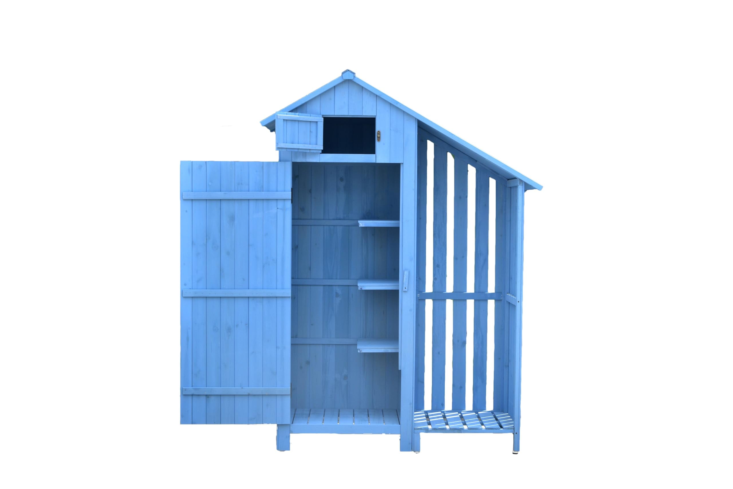 Wooden Outdoor Storage Cabinet with Shelves and Open Side, Weatherproof ...