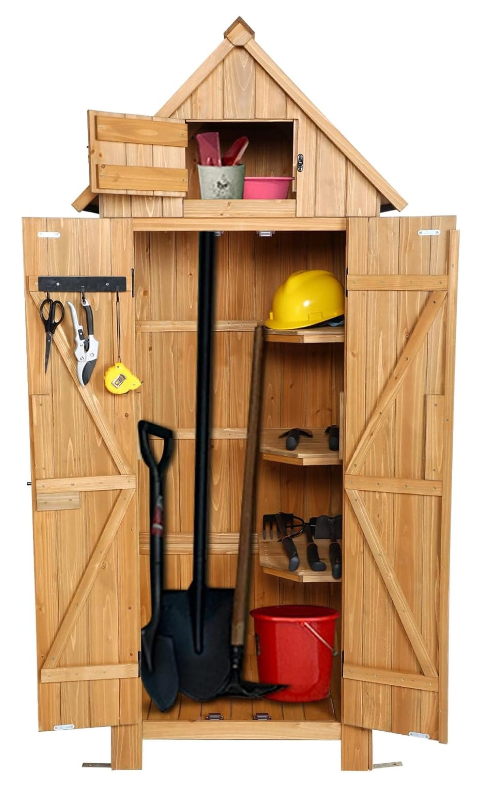 Wooden Outdoor Storage Shed with Double Doors,70” Tall Waterproof ...