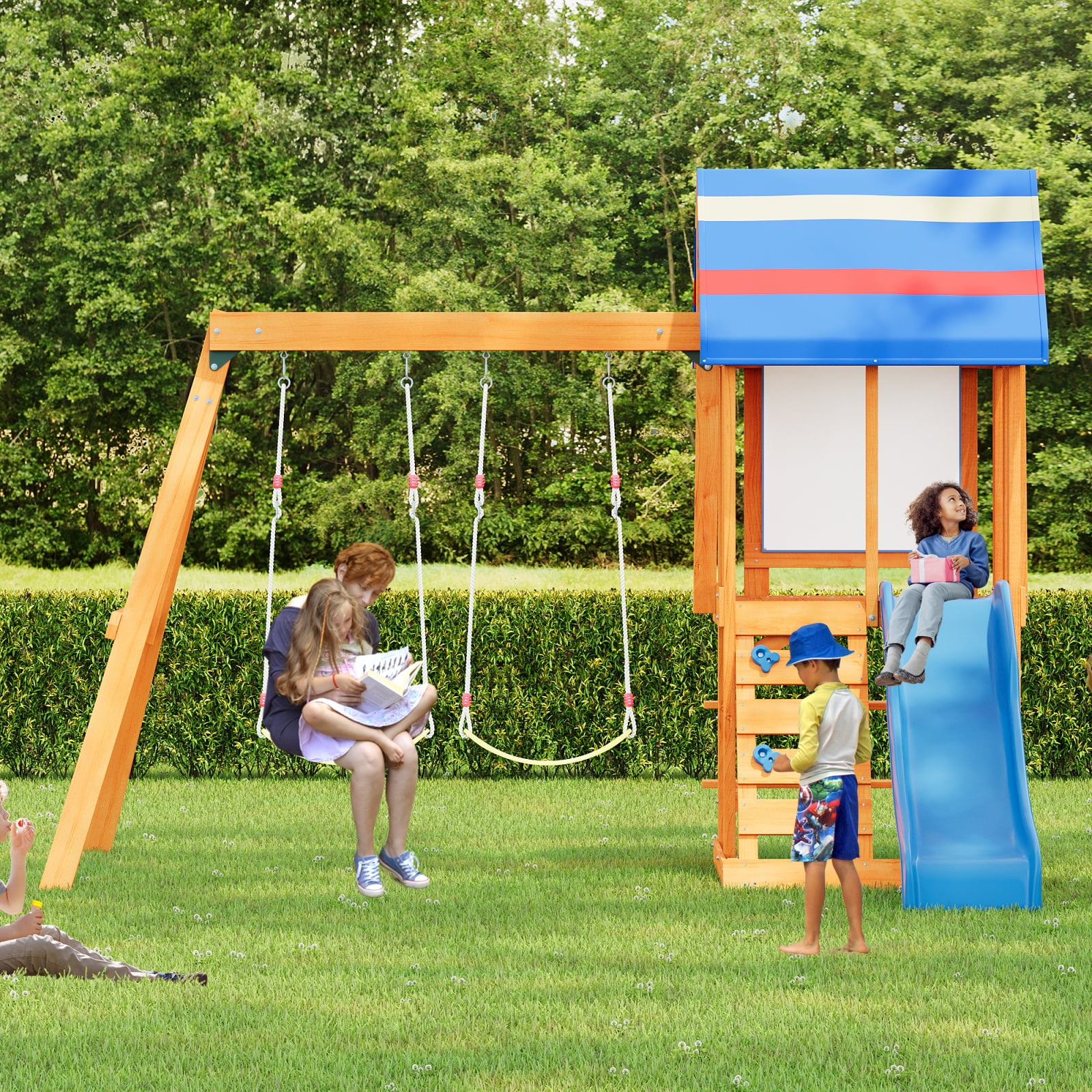Wooden Outdoor Swing Set 3 In 1 Swing Set Outdoor Children's Playset ...
