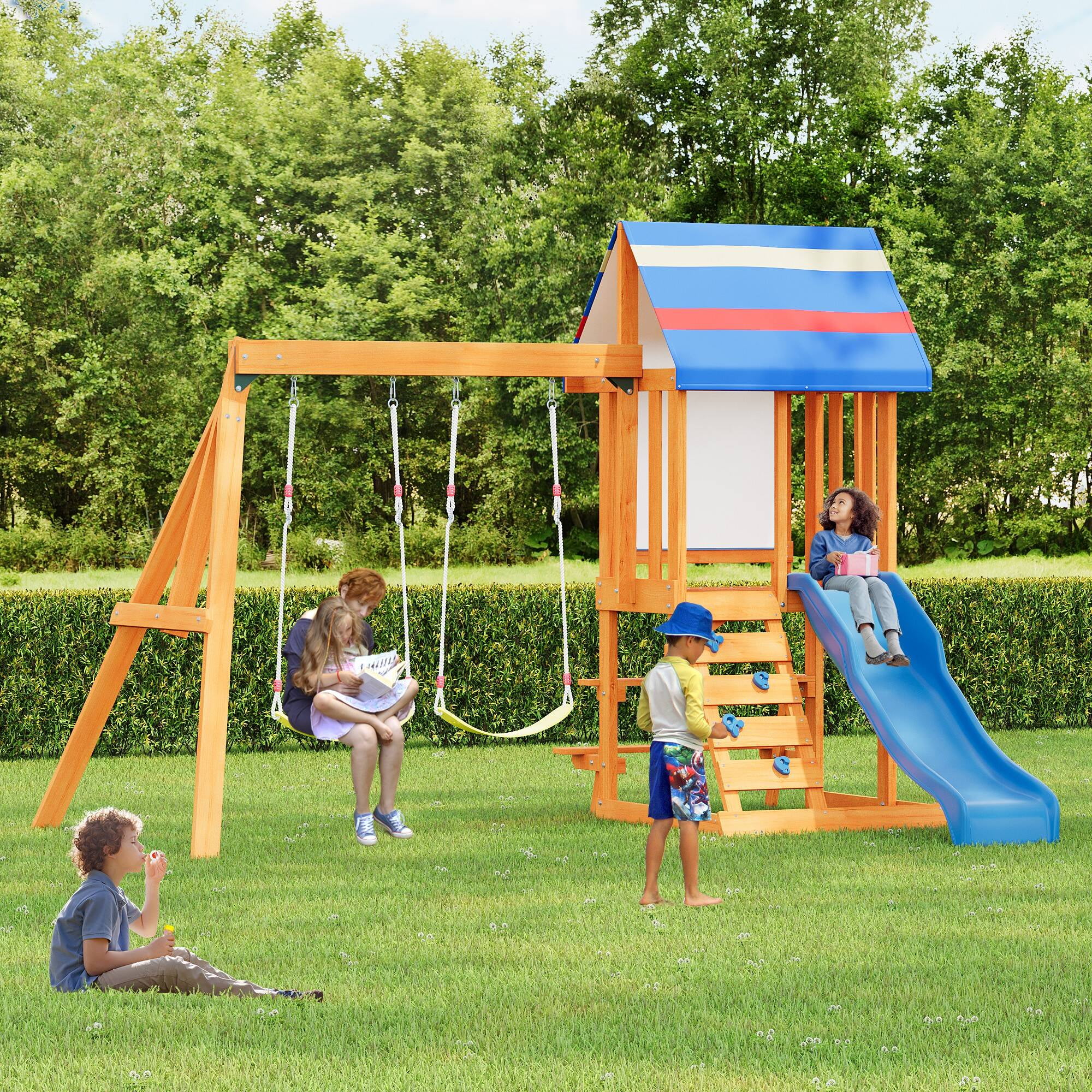 Wooden Outdoor Swing Set 3 in 1 Swing Set outdoor Children's Playset ...