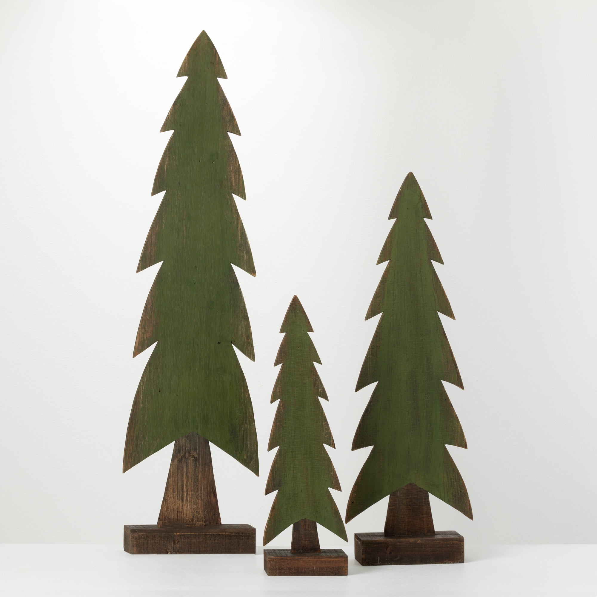 Wooden Oversized Evergreen Green 49"H Wood Set of 3 - Walmart.com