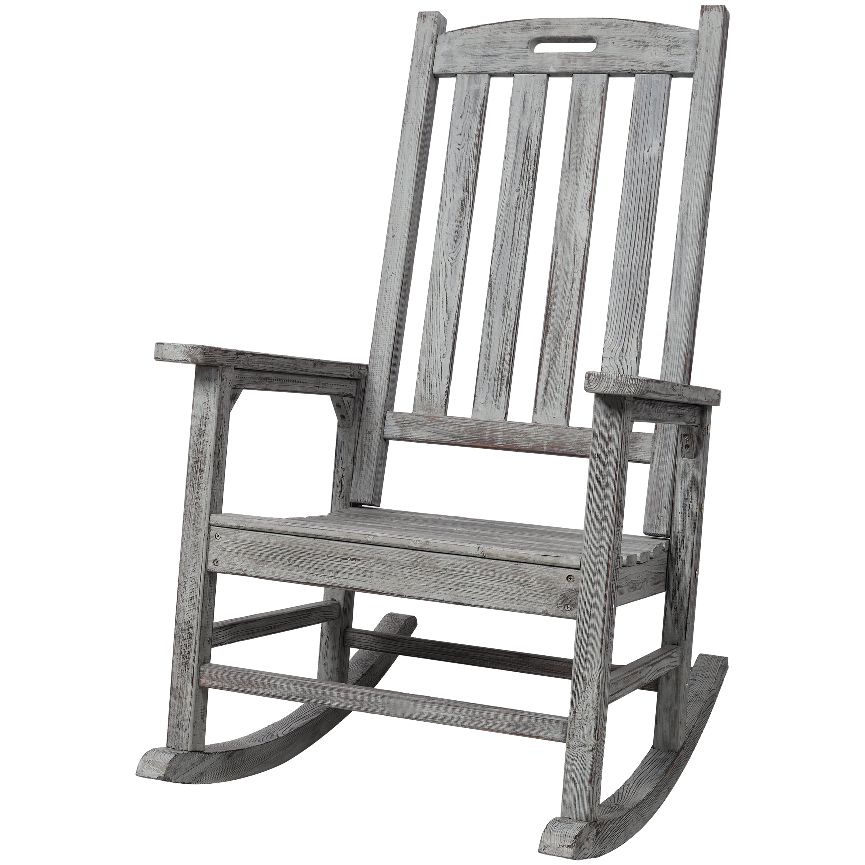 Wooden Oversized Porch Rocker Chair With Wide Seat and Tall Backrest ...