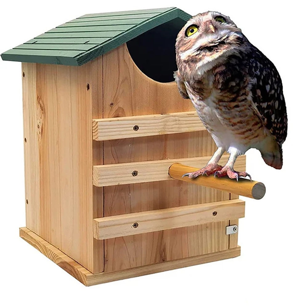 BODISEINT Wooden Owl Birdhouse,Natural Style Outdoor Nesting Box,Owl ...