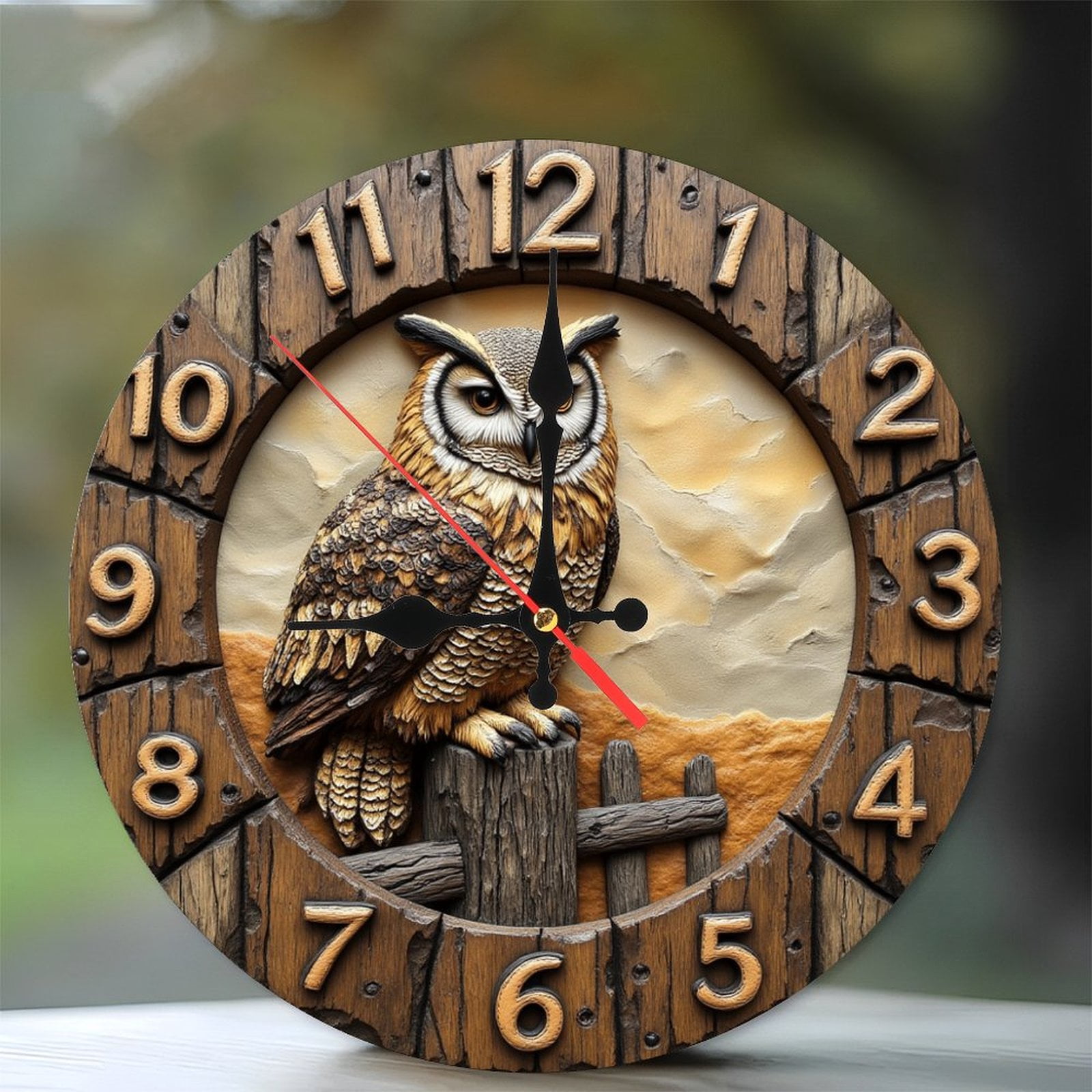 Wooden Owl Clock Wall Decor Rustic Farmhouse Style 10-Inch Silent Wooden Wall Clock, Battery ...
