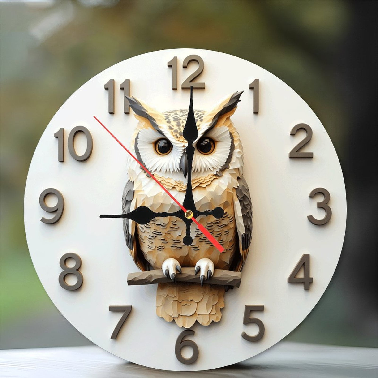 Wooden Owl Wall Clock Decorative Home Art Sculpture 10-Inch Silent ...