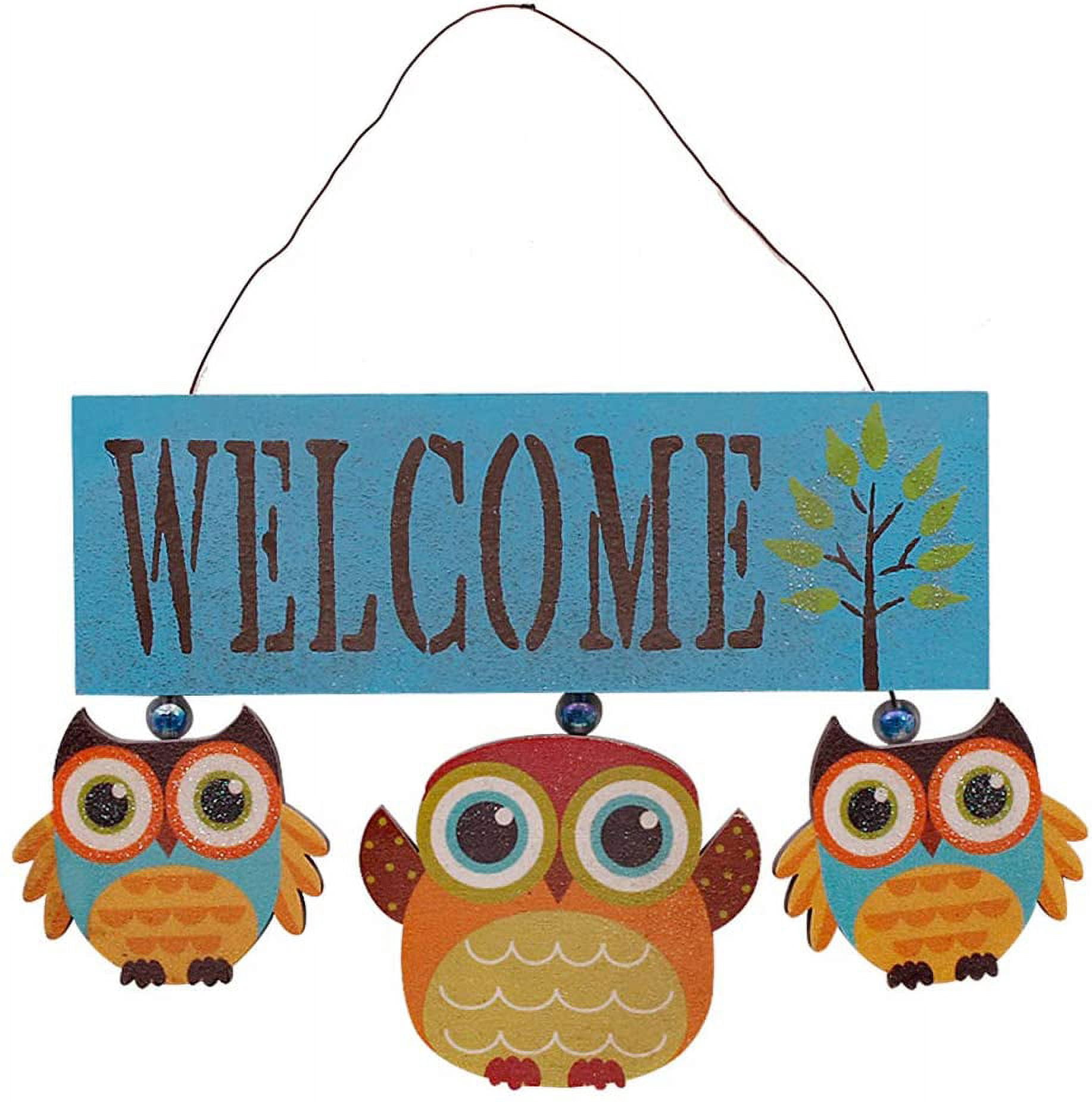Wooden Owl Welcome Sign Front Door Decor Hanging Wall Art 12x7.75inch ...