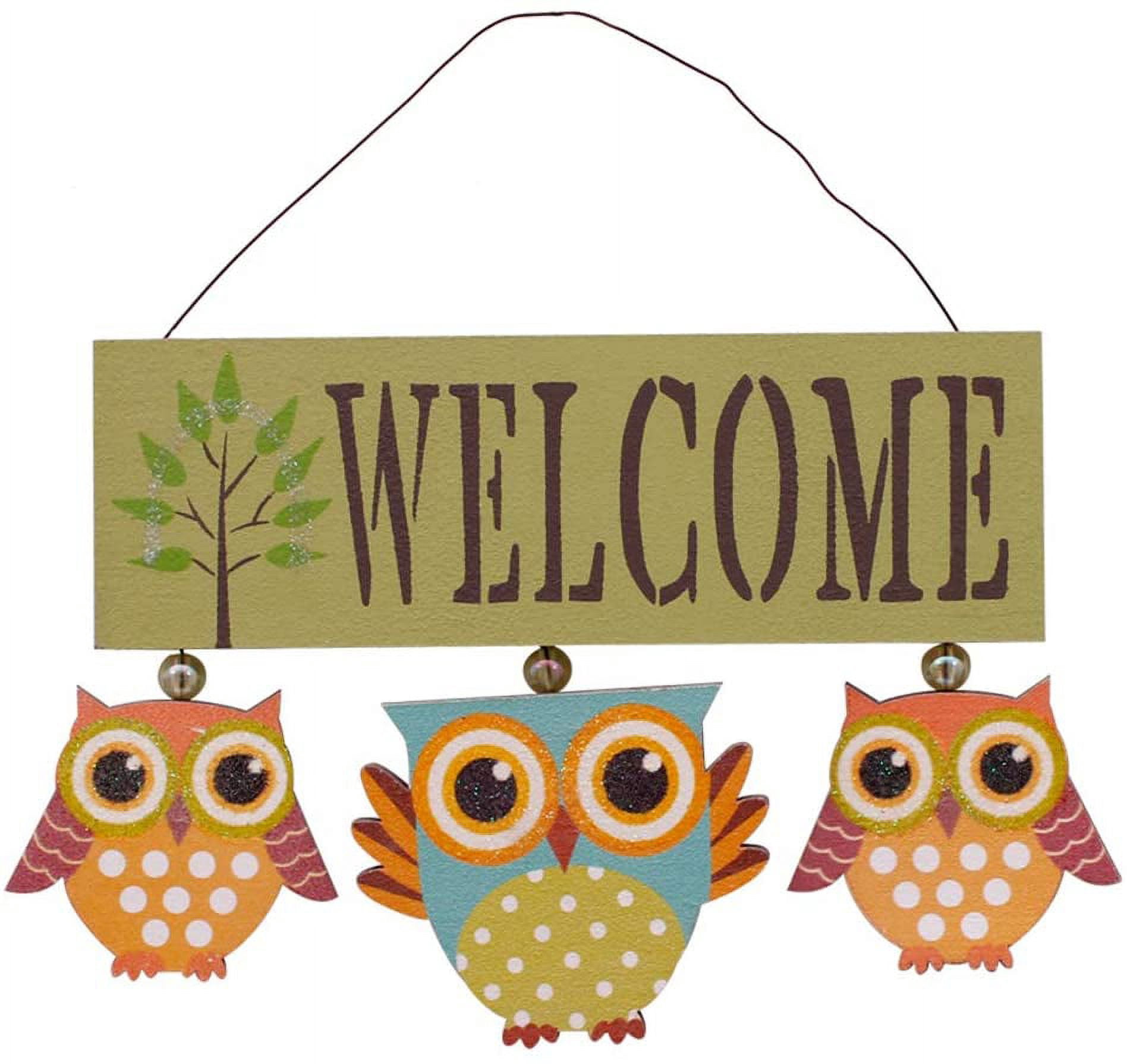 Wooden Owl Welcome Sign Front Door Decor Hanging Wall Art 12x7.75inch ...