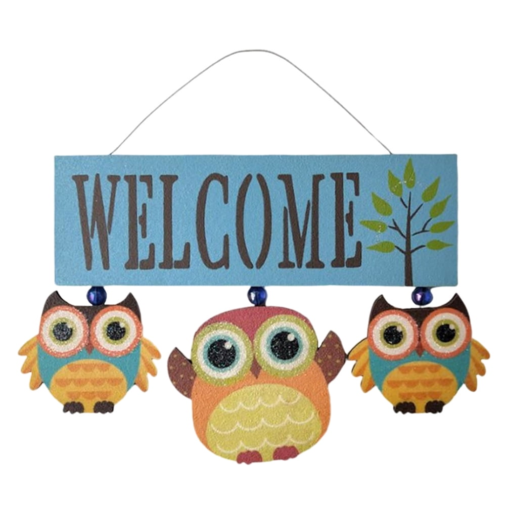 Wooden Owl Welcome Sign Wall Hanging Ornamentation Rustic Handcrafted ...