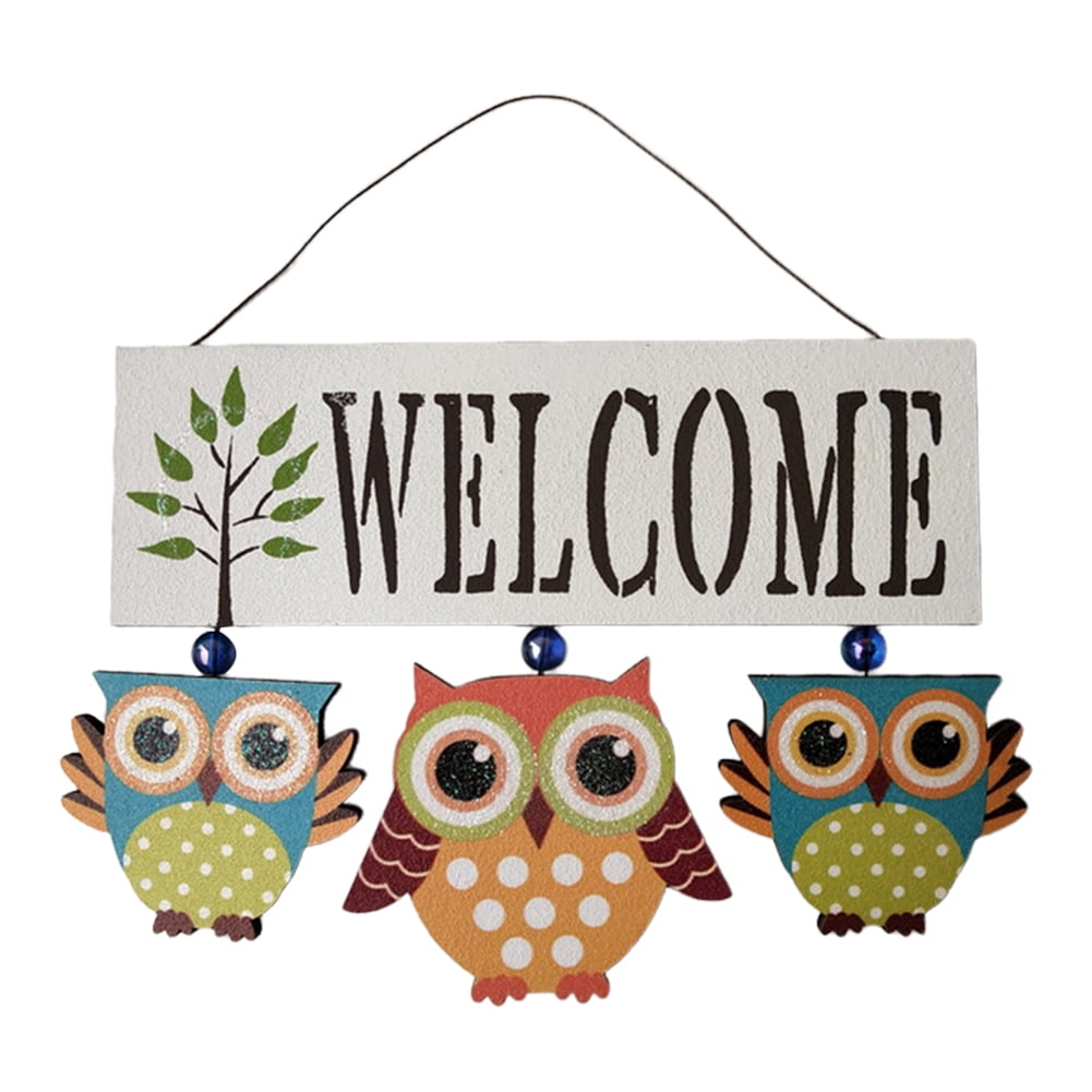 Wooden Owl Welcome Sign Wall Hanging Ornamentation Rustic Handcrafted ...