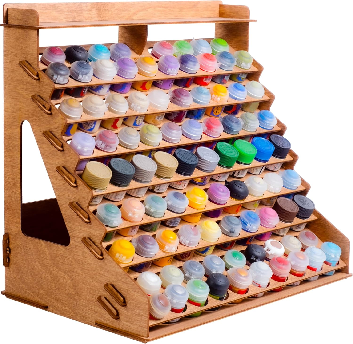 Wooden Paint Organizer for 87 Paint Bottles and 14 Brushes - Paint ...