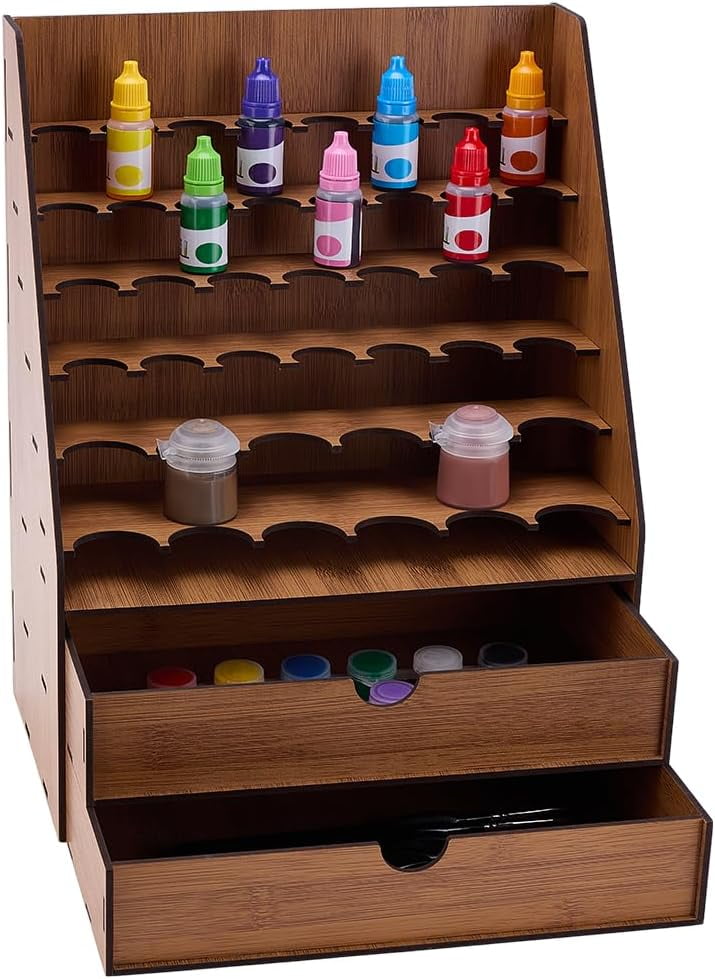 Wooden Paint Rack Organizer Tabletop Paint Holder Storage Stand with 42 ...