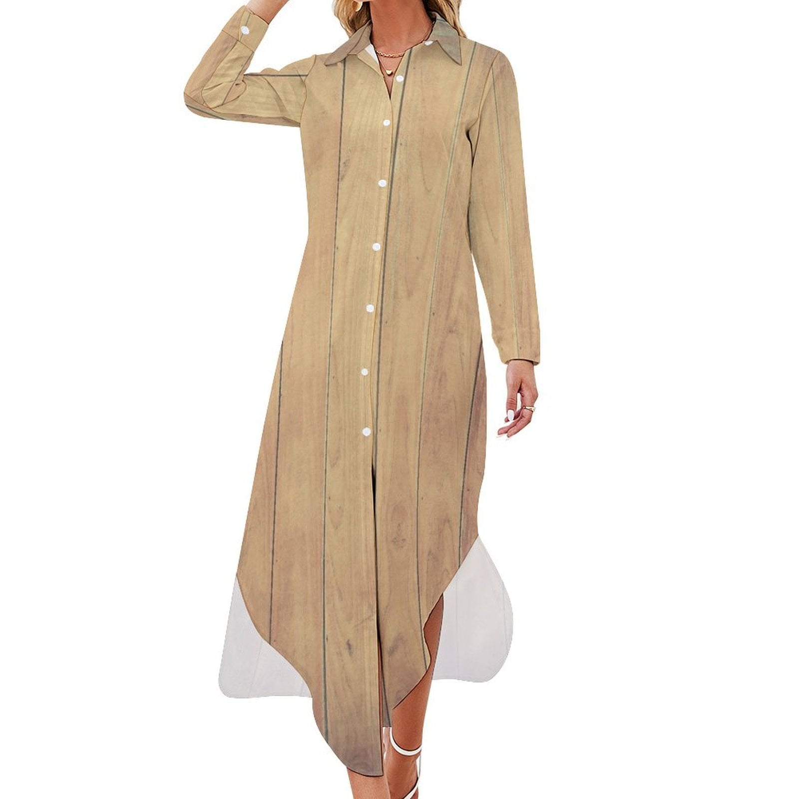 Wooden Panel Long Sleeved Shirt Dress dress party evening elegant ...