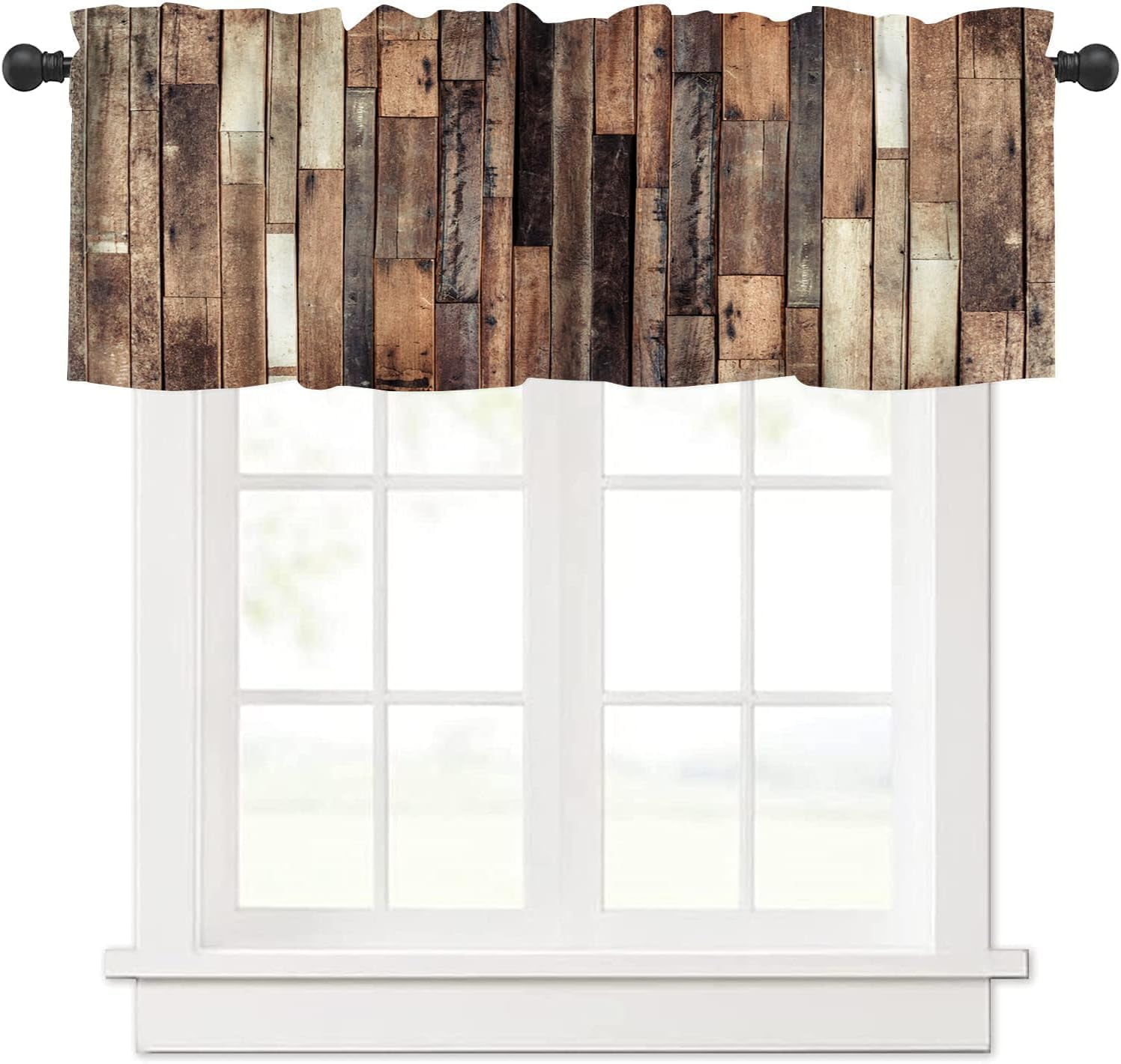 Wooden Panel Valance Curtain for Kitchen,Vintage Country Farm Old Plank ...