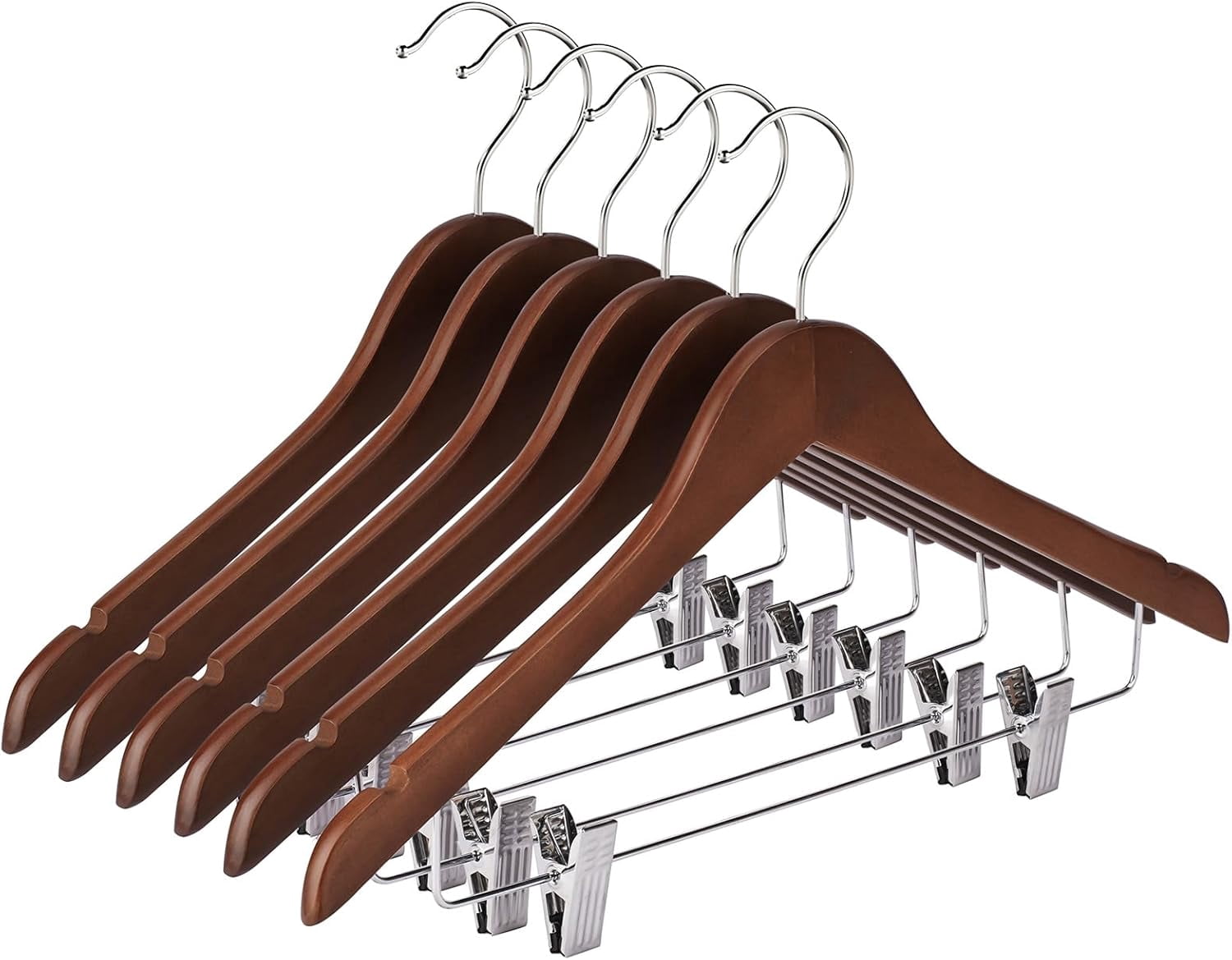 Wooden Pants Hangers 12 Pack Pant Hangers with Clips,Skirt Hangers ...