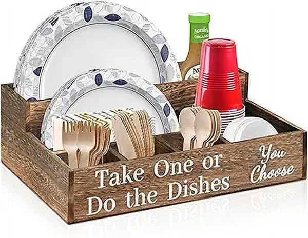 Wooden Paper Plate Holders, Paper Plate Dispenser with Large Cup Holder ...