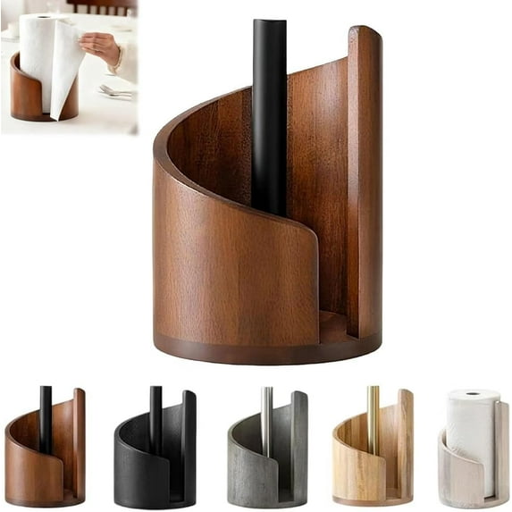Wooden Paper Towel Holder Countertop with Mango Wood Base, Iron Stand ...