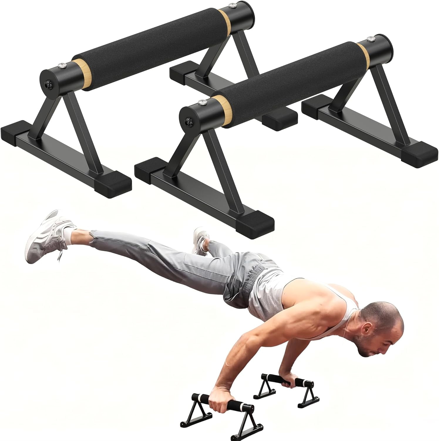 Wooden Parallettes Bars, 600 lbs Heavy Duty Calisthenics Push Up Stands ...