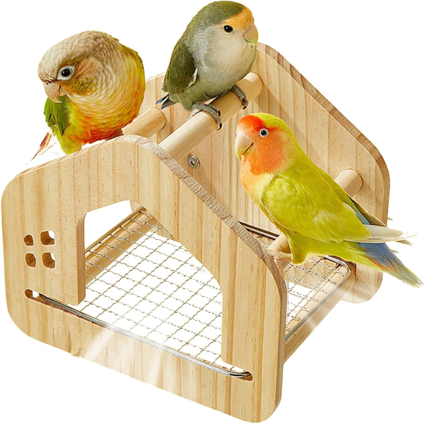 Wooden Parrot House with 304 Stainless Steel Grid, Wooden Bird Hideaway ...