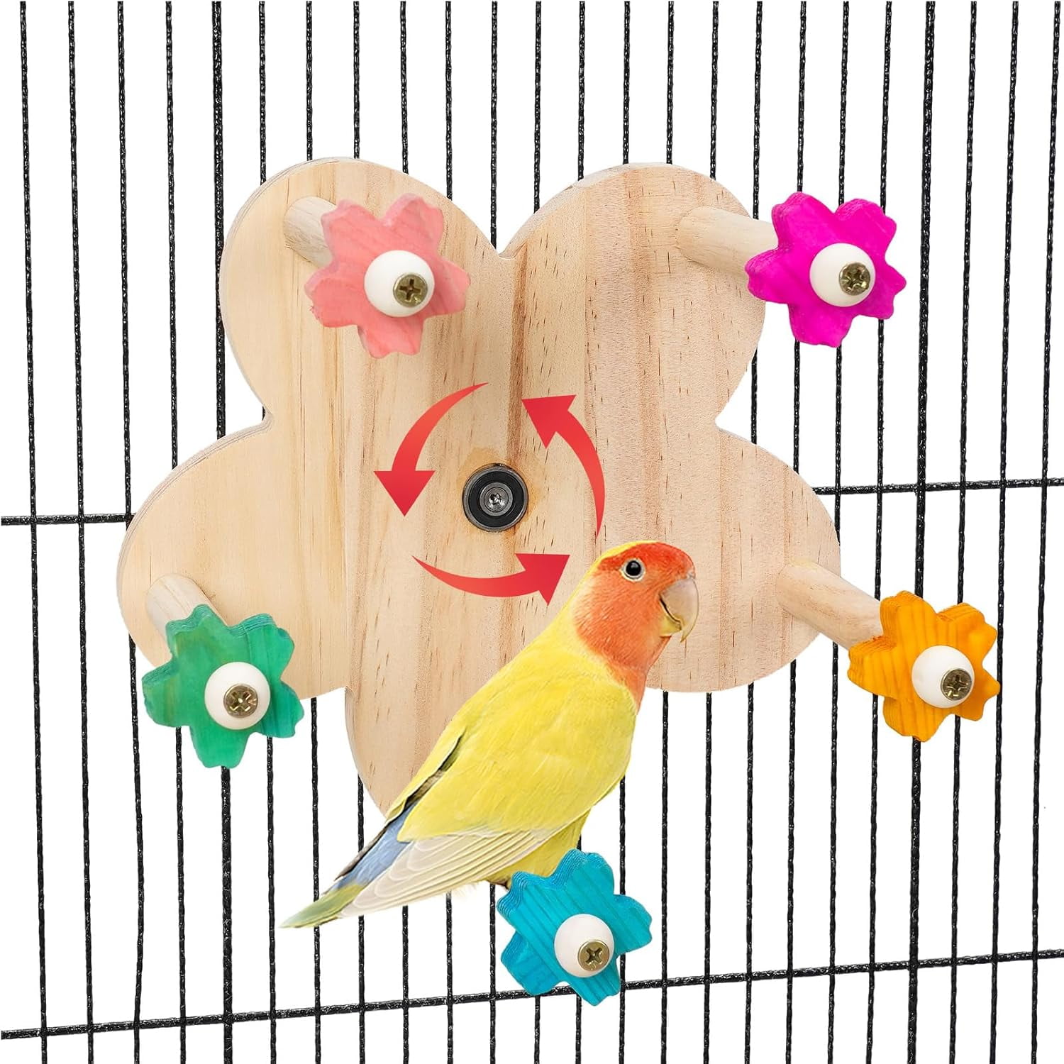 Wooden Parrots Ferris Wheel Toy with Perches, Bird Toy Rotating Perch ...