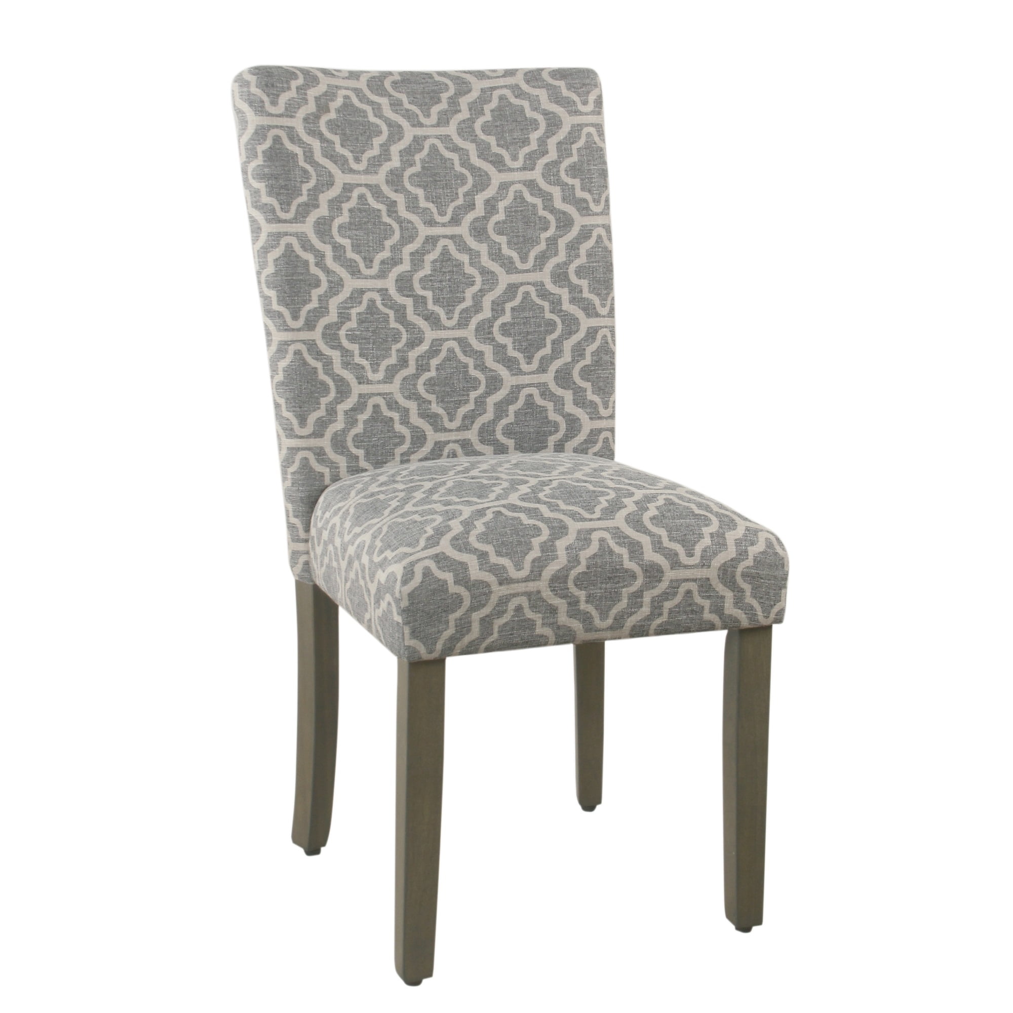 Wooden Parson Chairs with Trellis Patterned Fabric Upholstery, Gray ...