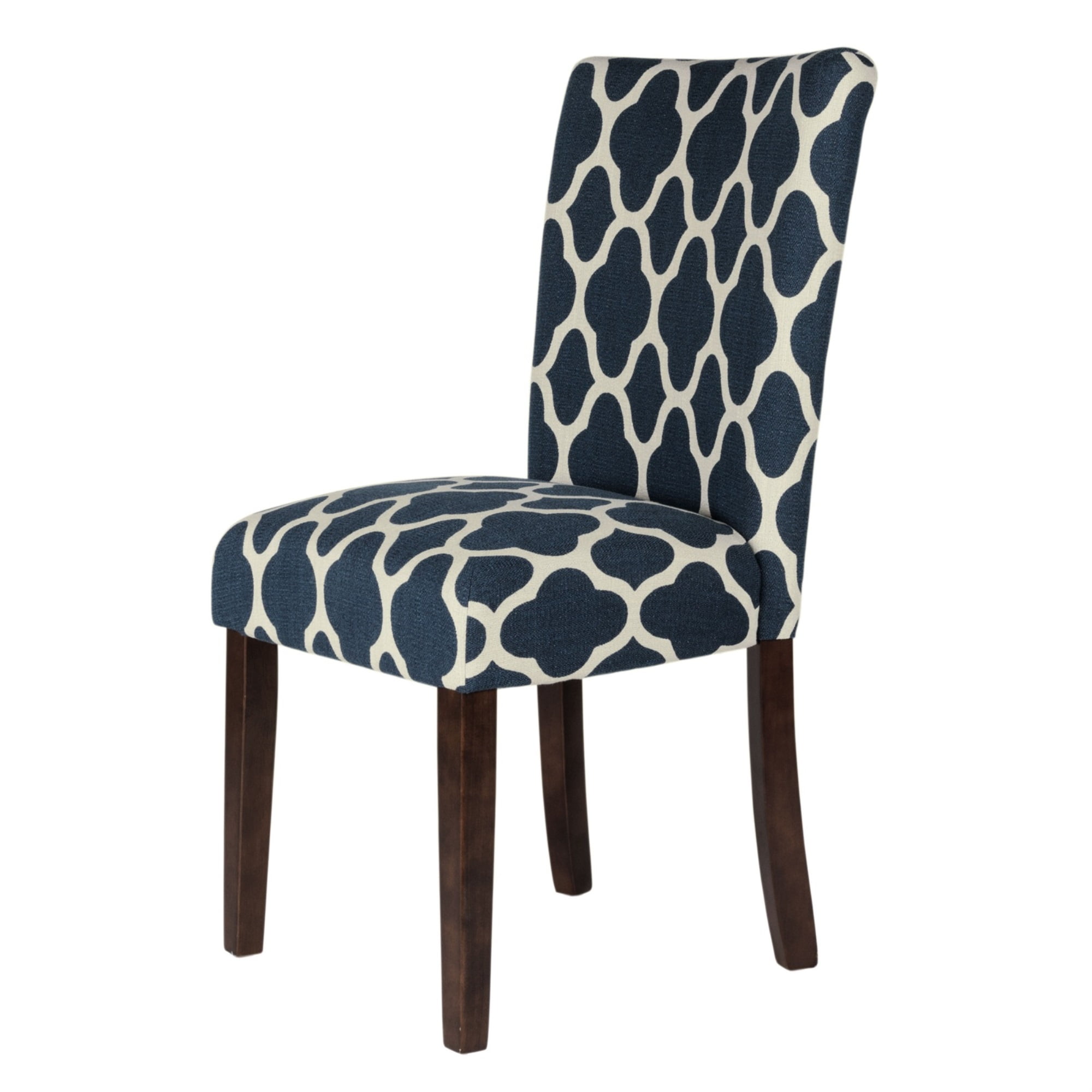Wooden Parson Dining Chairs with Quatrefoil Patterned Fabric Upholstery ...