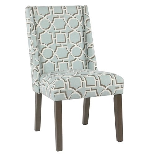 Wooden Parson Dining Chairs with Trellis Patterned Fabric Upholstered ...