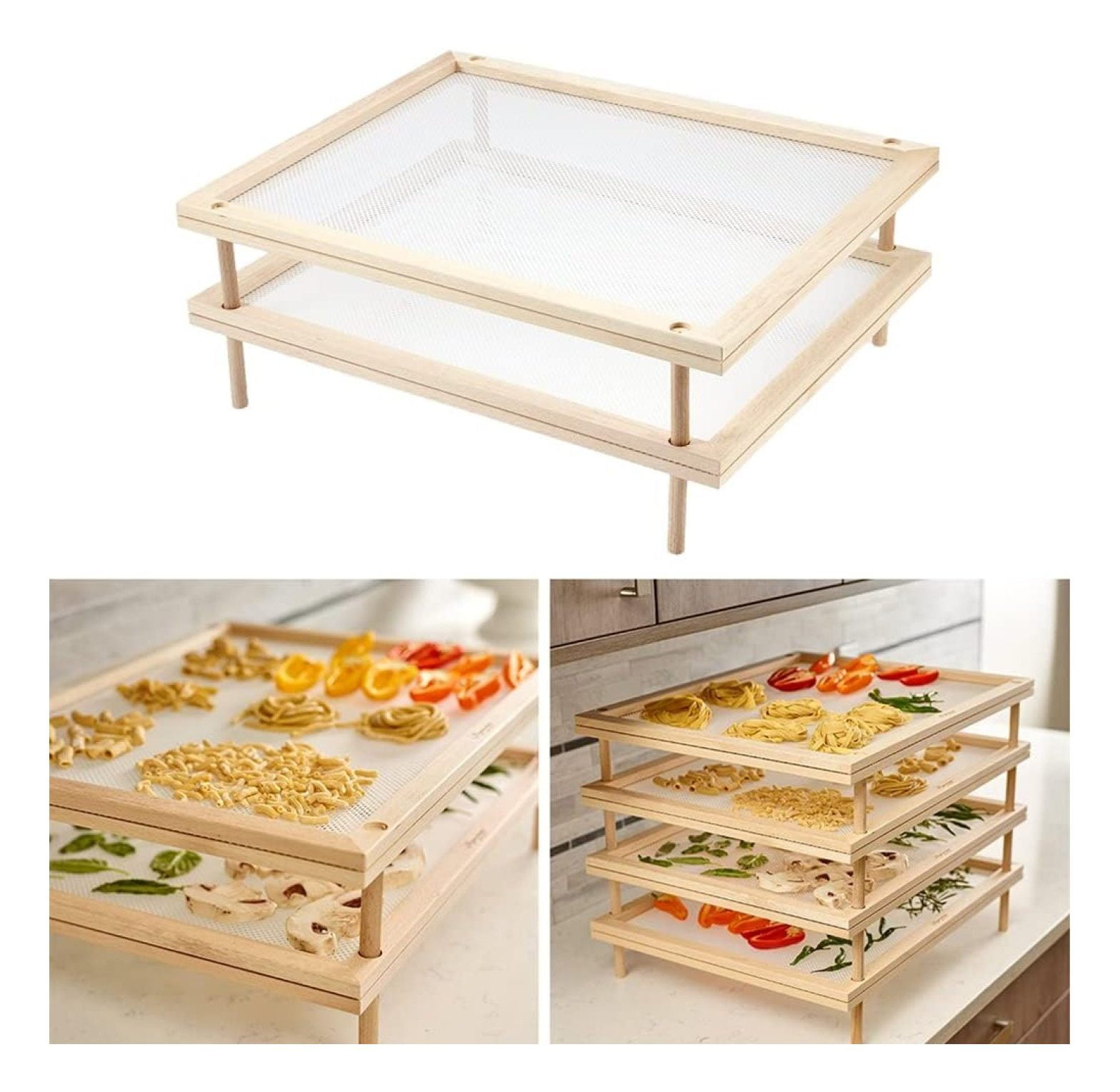 Wooden Pasta Drying Rack Stackable Food Dryer with Net Multipurpose 2 ...
