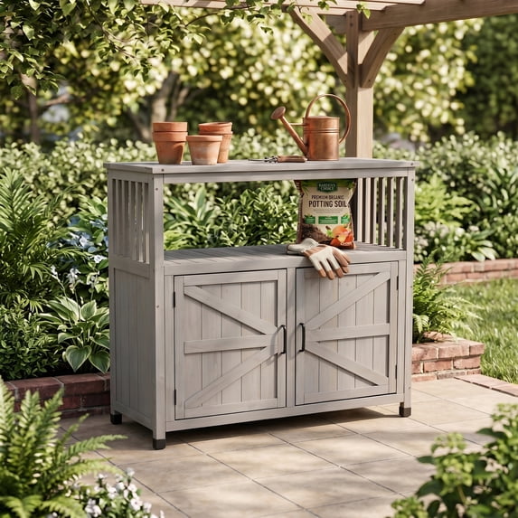 Wooden Patio Bar Set, Sideboard Storage Cabinet Combination Furniture ...