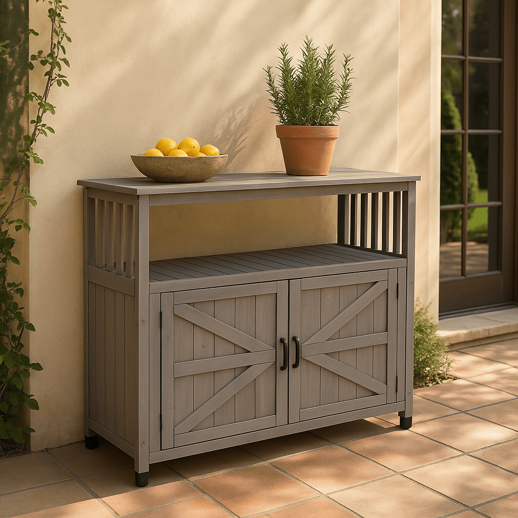 Wooden Patio Bar Table Set with Storage – Outdoor Buffet Cabinet ...