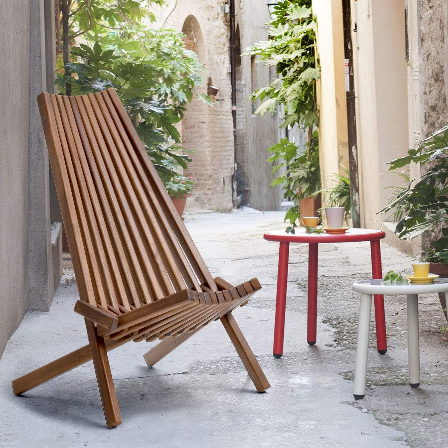 Wooden Patio Chairs Folding Garden Chairs Low Profile Acacia Solid Wood ...