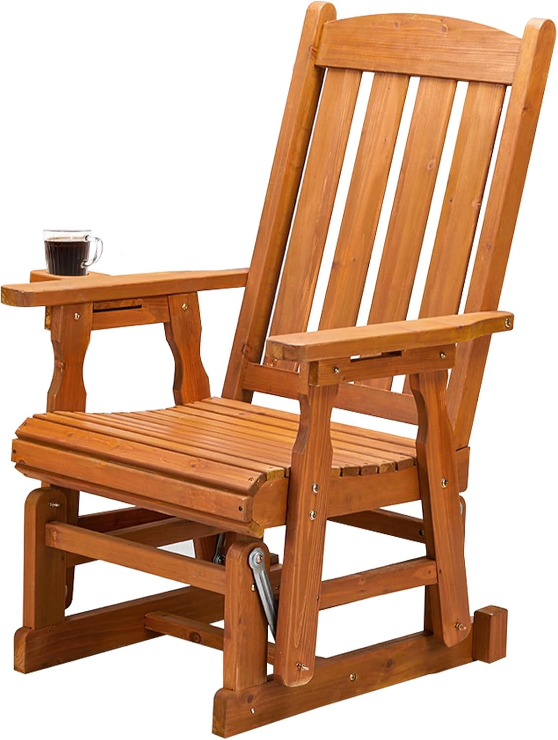 Wooden Patio Glider, Heavy Duty 600 LBS Outdoor Glider with Cup Holders ...
