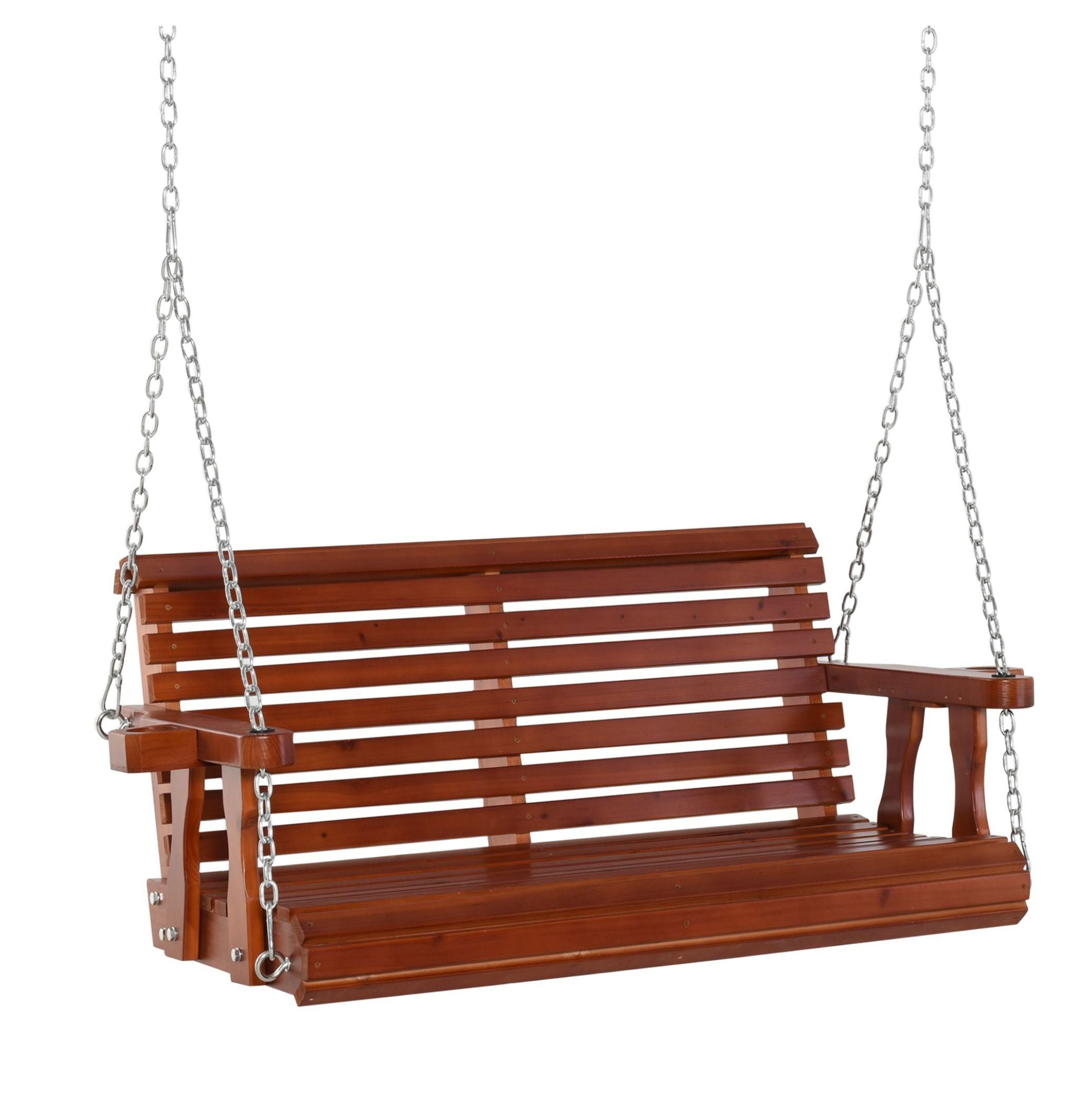 Wooden Patio Swing Bench - 2 Person Outdoor Porch Swing with Cup ...
