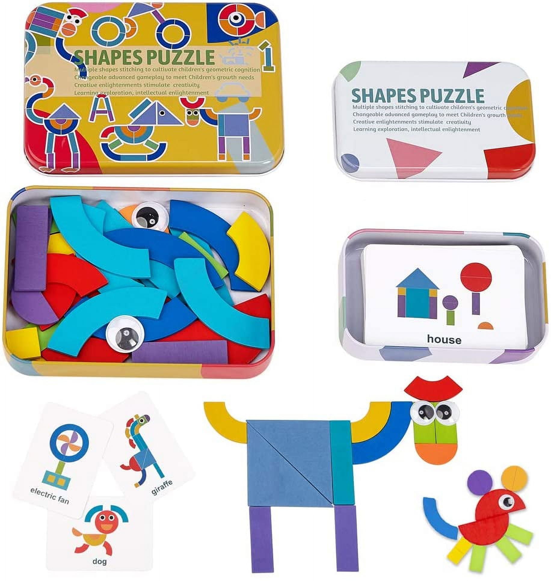 Wooden Pattern Blocks Jigsaw Puzzle Sorting and Stacking Games ...