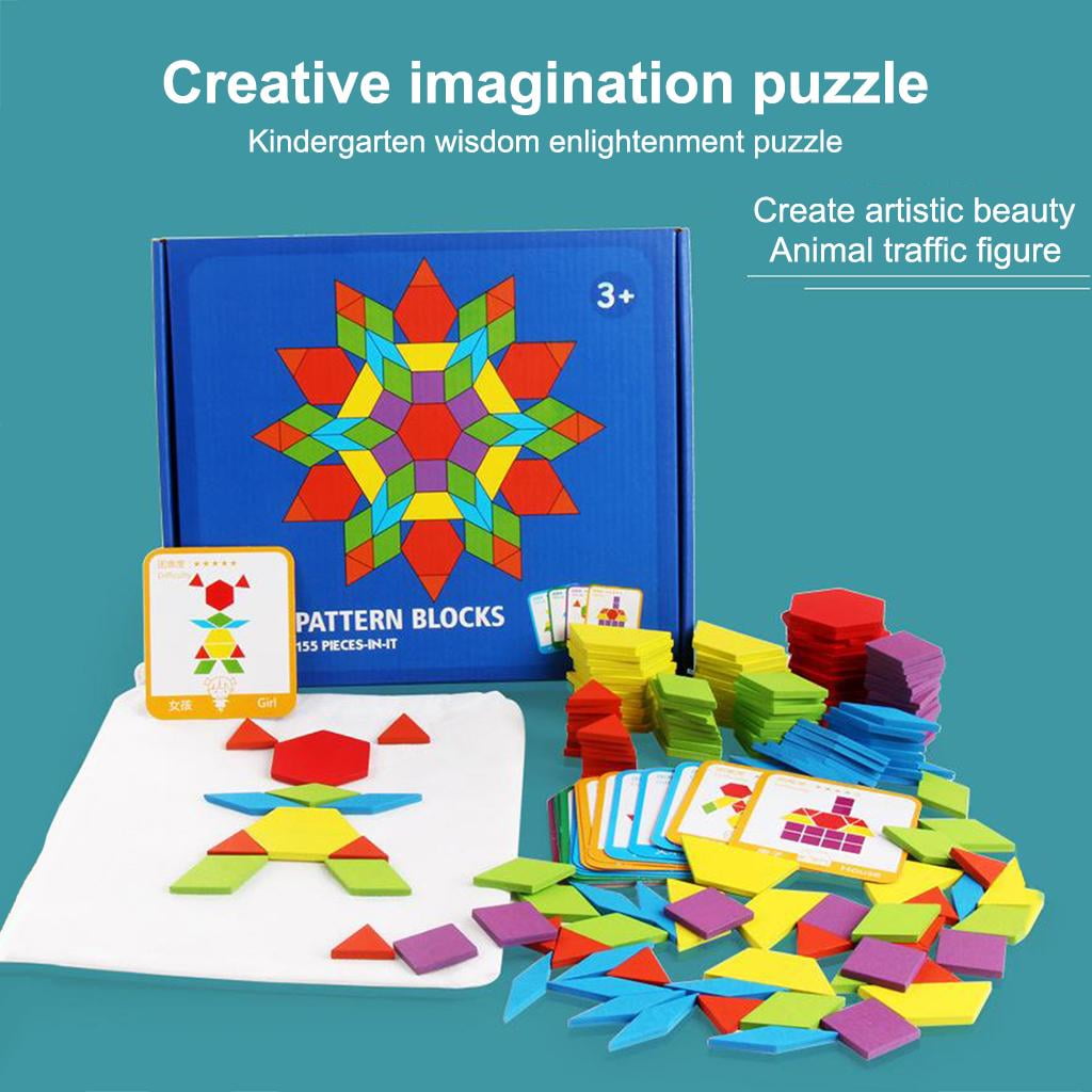 Wooden Pattern Blocks Set Animals Jigsaw Puzzles Brain Teasers Tangrams ...