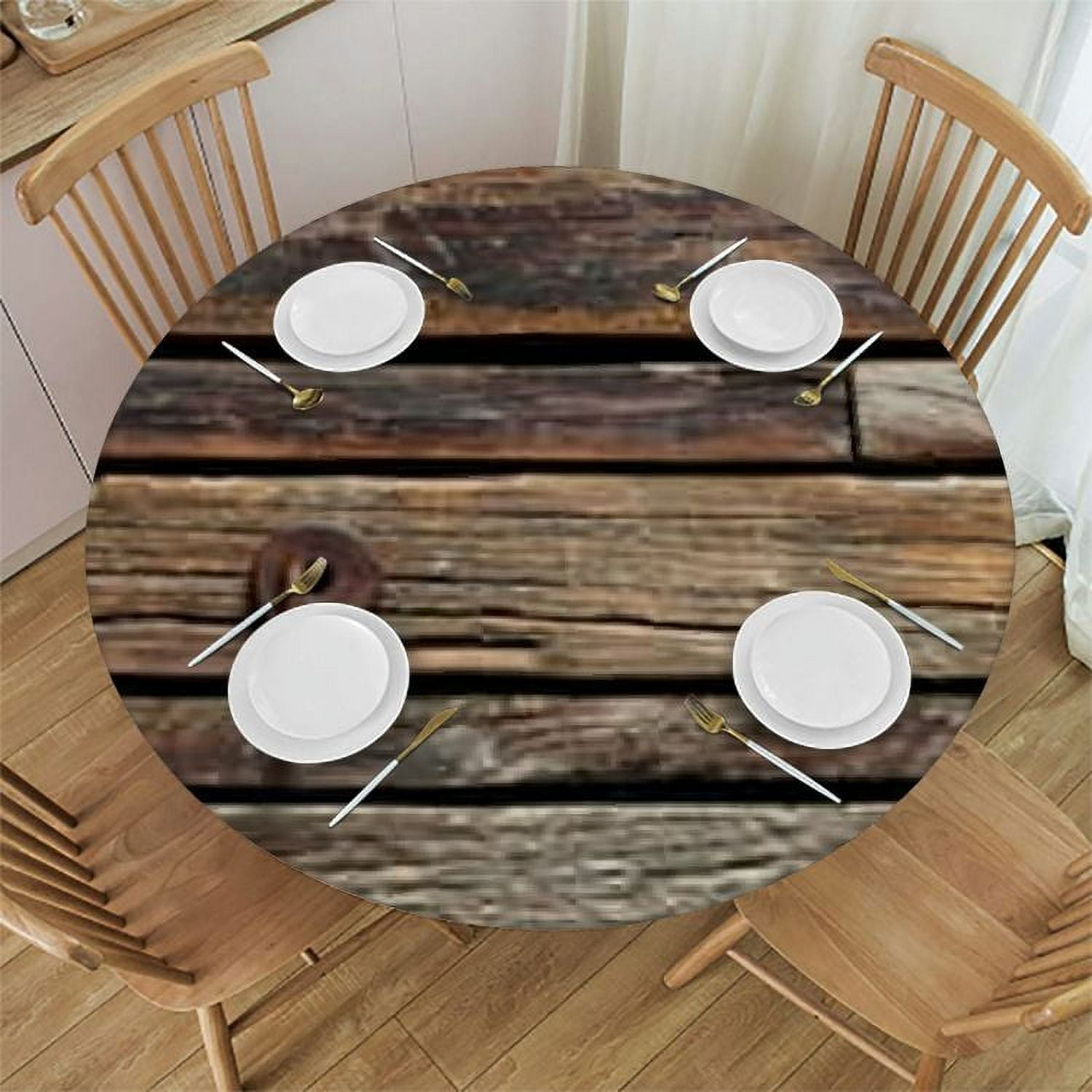 Wooden Pattern Round Table Cover,Elastic Edge,Suitable for Catering and ...