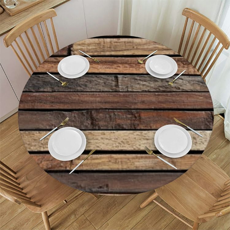 Wooden Pattern Round Table Cover,Elastic Edge,Suitable for Catering and ...