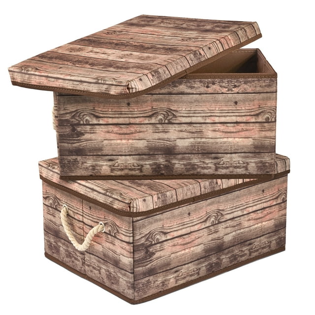 Wooden Pattern Storage Box - Brown (2 Pack) - Walmart.com