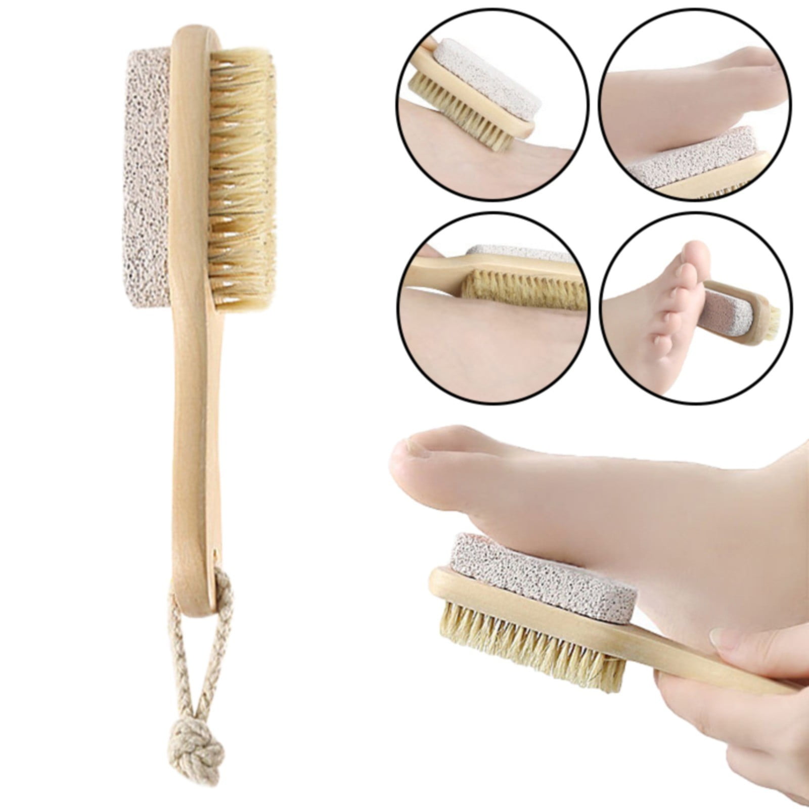Wooden Pedicure Foot Scrub Tool 7.07in Body Brush Pumice Stone ...