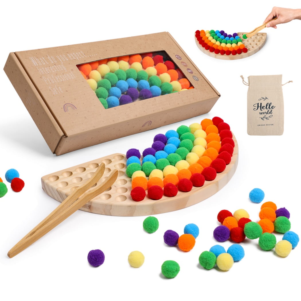 Wooden Peg Board Bead Game, Rainbow Wooden Board Bead Game, Color ...